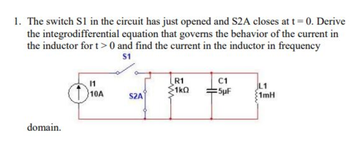 Solved 1. The switch S1 in the circuit has just opened and | Chegg.com