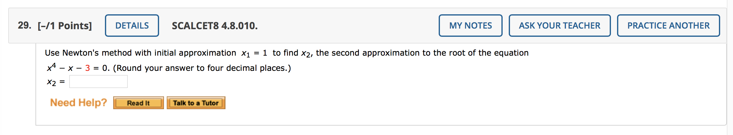 Solved 29. [-/1 Points] DETAILS SCALCET8 4.8.010. MY NOTES | Chegg.com