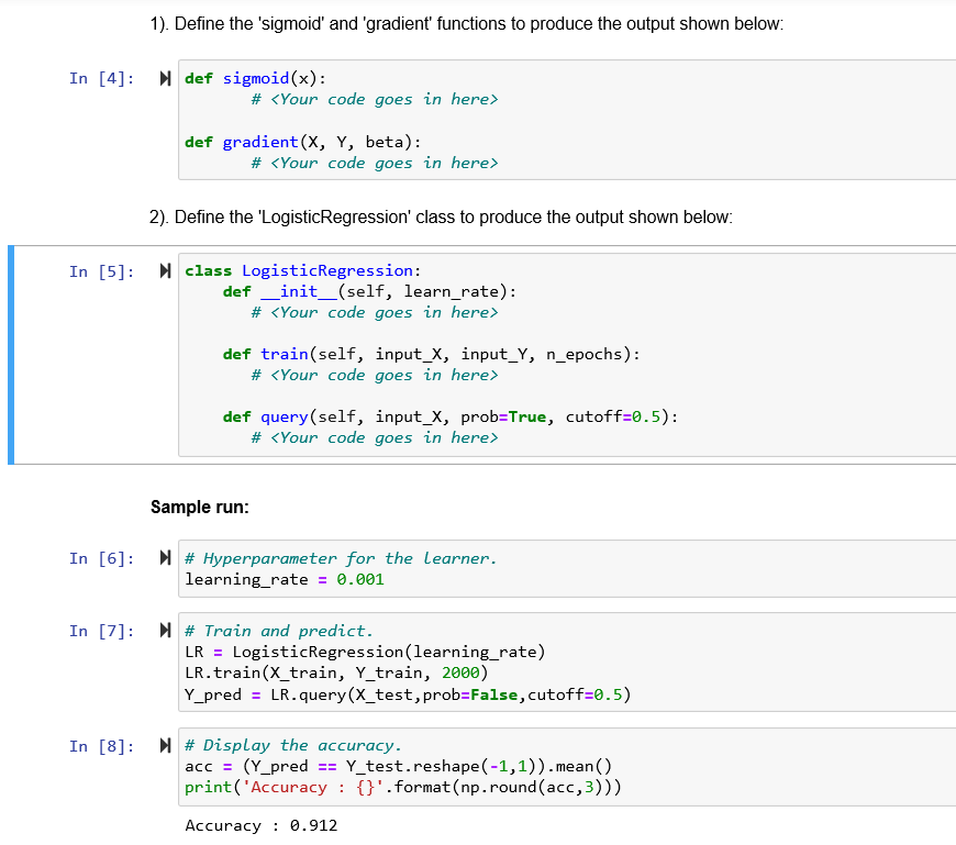 1). Define the 'sigmoid' and 'gradient' functions to | Chegg.com