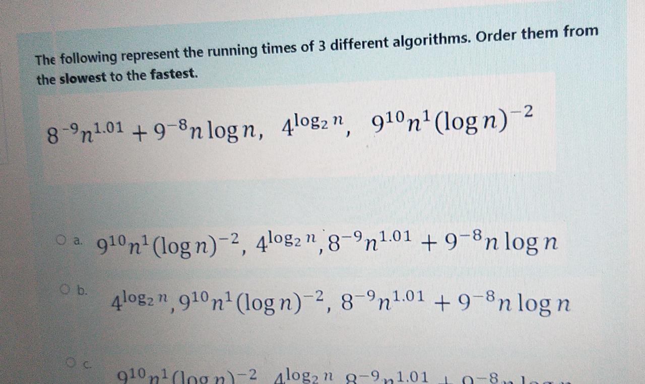 Solved The following represent the running times of 3 | Chegg.com