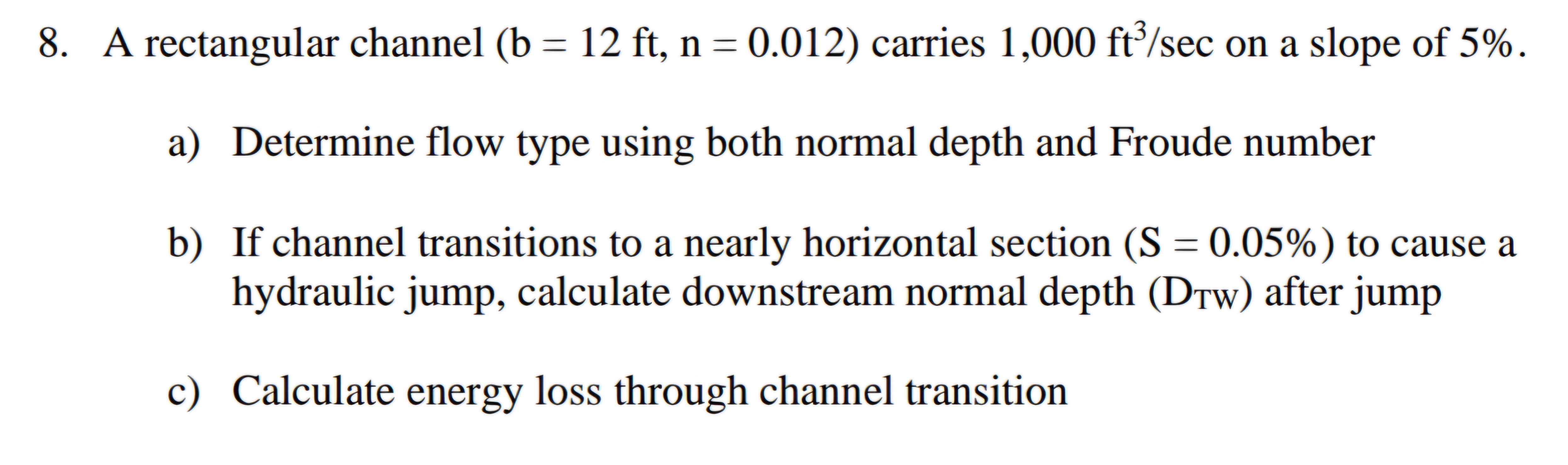 Solved A rectangular channel (b = 12 ﻿ft, ﻿n = 0.012) | Chegg.com