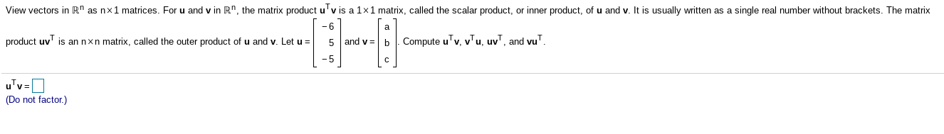 Solved View vectors in R" as nx 1 matrices. For u and v in | Chegg.com