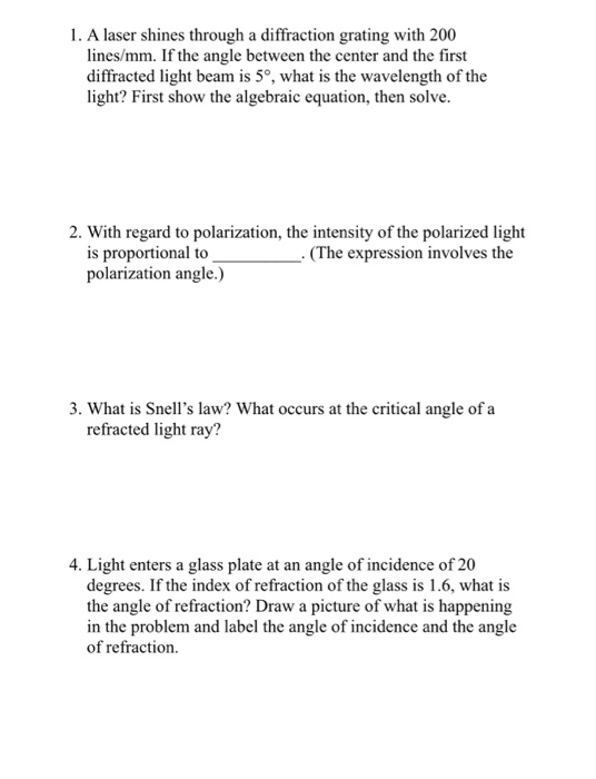 Solved A laser shines through a diffraction grating with 200 | Chegg.com