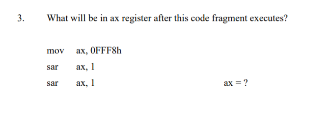 Solved 3. What will be in ax register after this code | Chegg.com