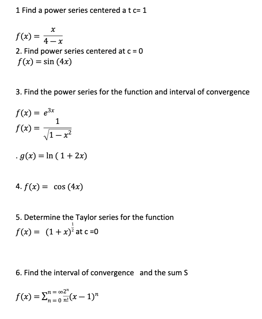 Solved 1 Find a power series centered a c=1 f(x)=4−xx 2. | Chegg.com