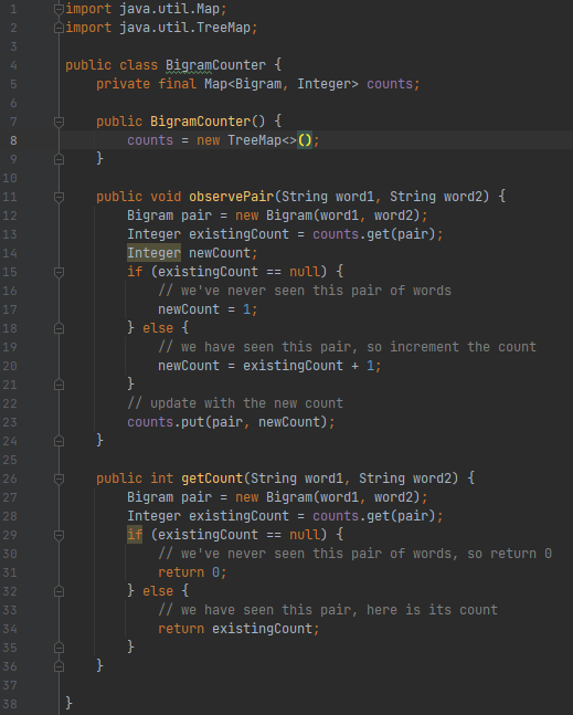 Solved 1 2 3 class Bigram implements Comparable { public | Chegg.com
