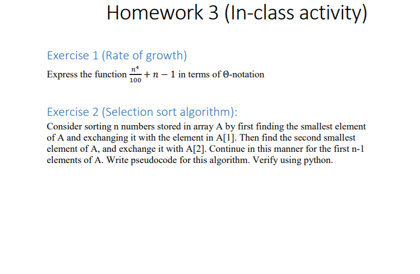 Solved Homework 3 (In-class activity) Exercise 1 (Rate of | Chegg.com