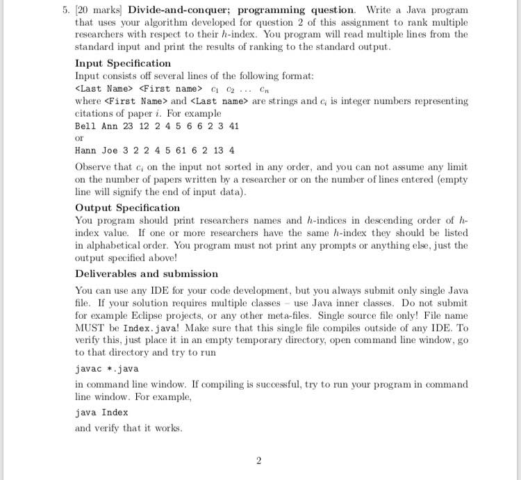 5. 20 marks) Divide-and-conquer; programming | Chegg.com