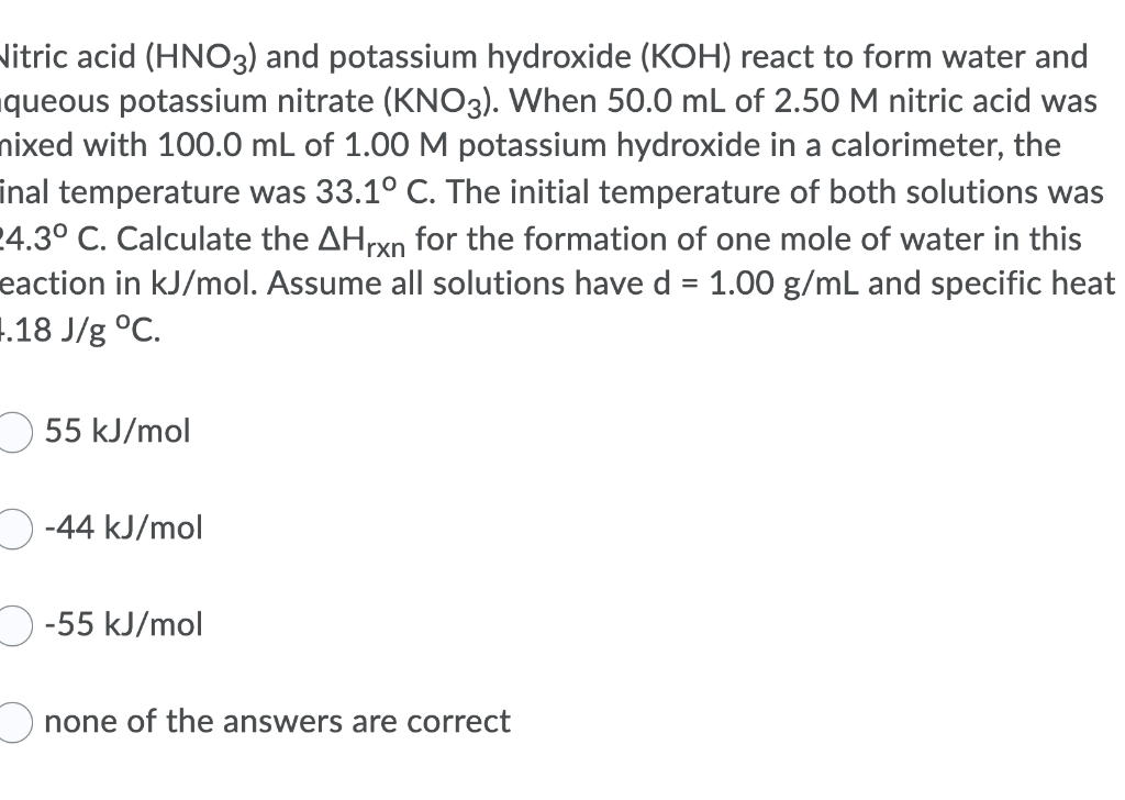 Solved Nitric acid (HNO3) and potassium hydroxide (KOH) | Chegg.com