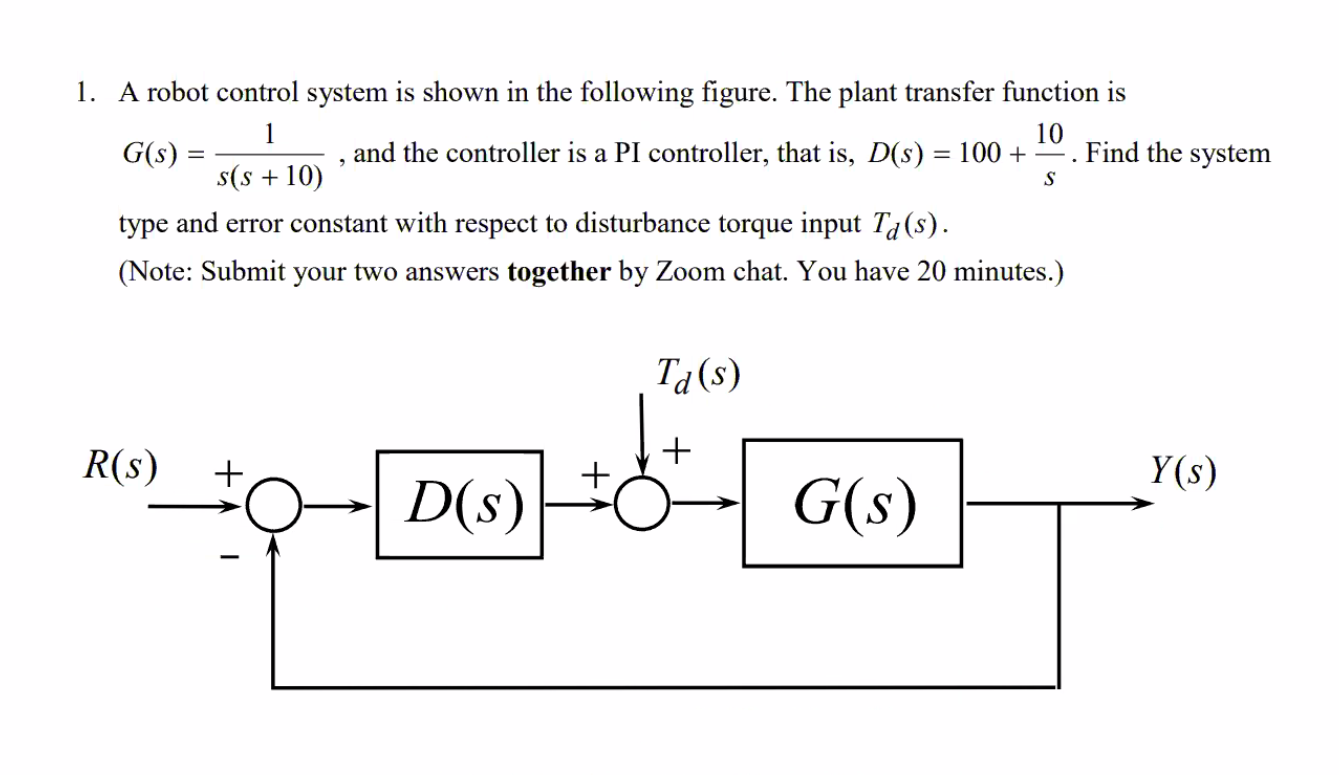 Solved 1. A robot control system is shown in the following | Chegg.com