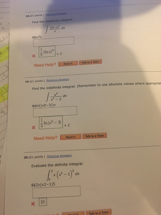 Solved Find the indefinite integral. integral (ln x)^7/x dx | Chegg.com