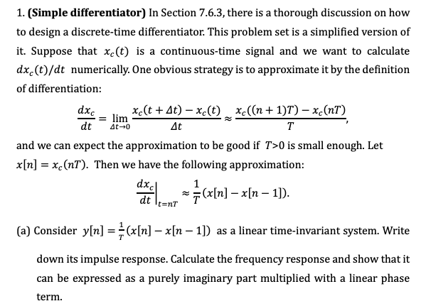 Solved 1. (Simple differentiator) In Section 7.6.3, there is | Chegg.com