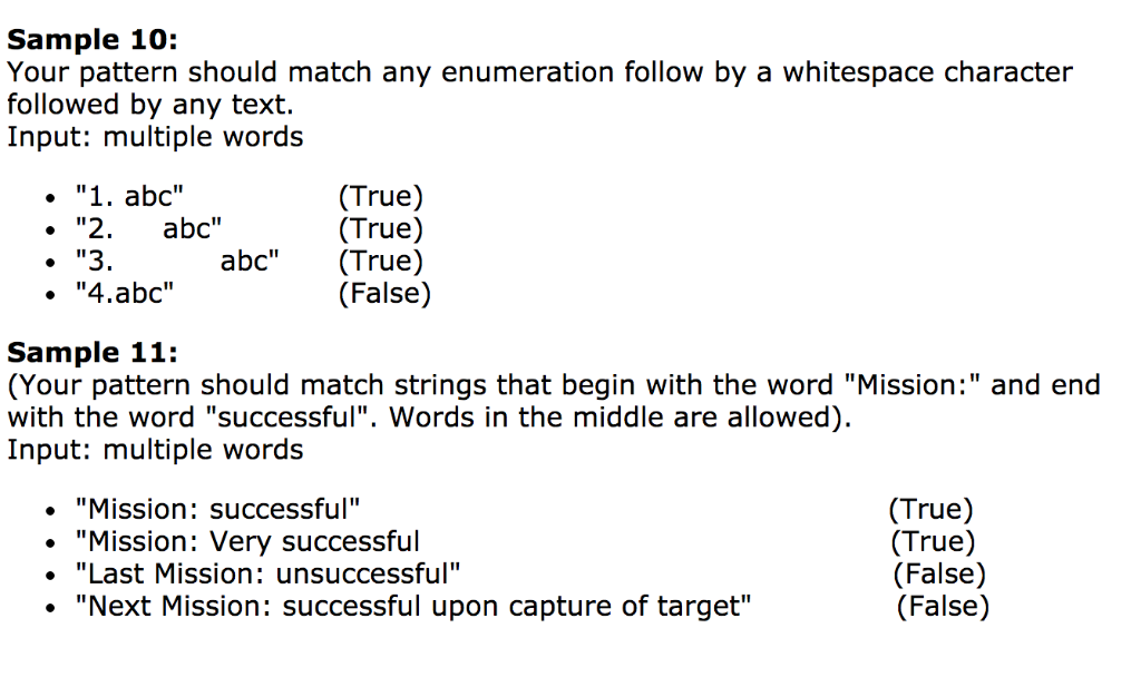Solved Sample 10: Your pattern should match any enumeration | Chegg.com