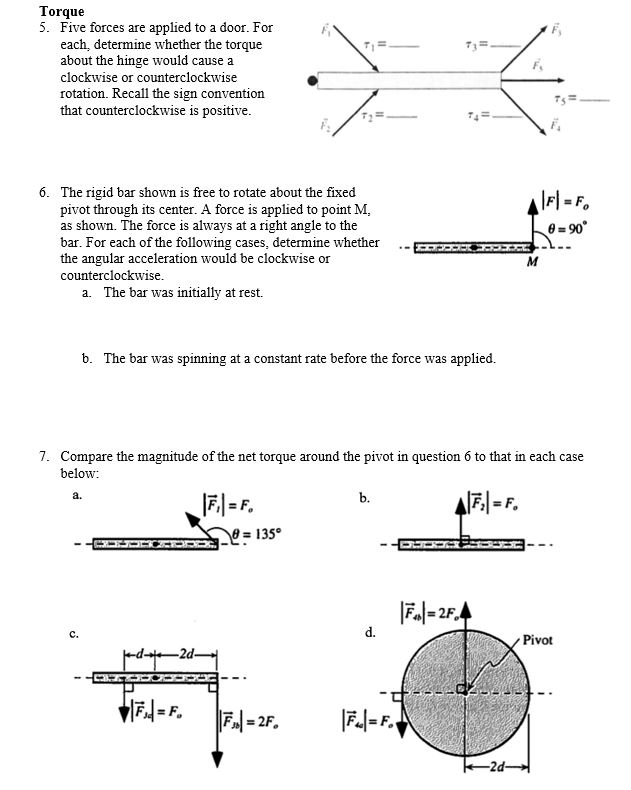 Solved Torque 5. Five forces are applied to a door. For | Chegg.com