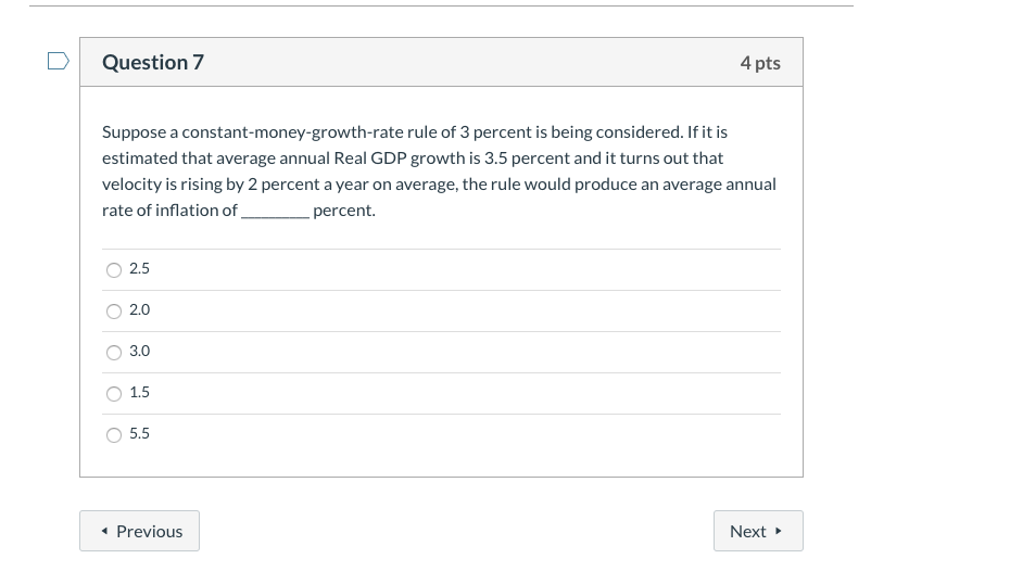 Solved Question 7 4 pts Suppose a constant-money-growth-rate | Chegg.com