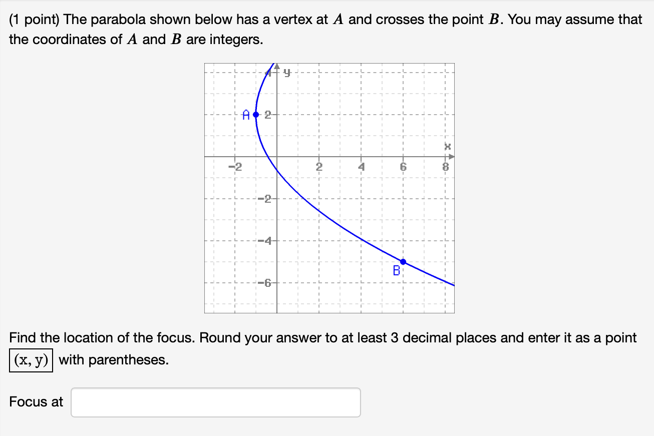 [Solved]: ( 1 point) The parabola shown below has a vertex