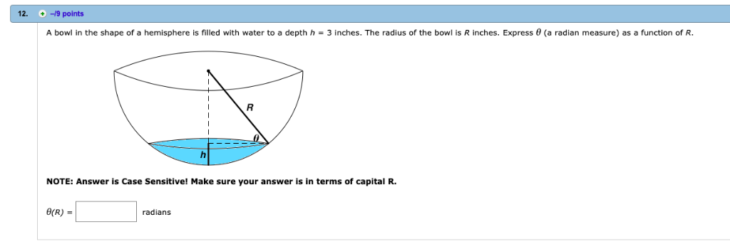 Solved 12. -19 points A bowl in the shape of a hemisphere is | Chegg.com