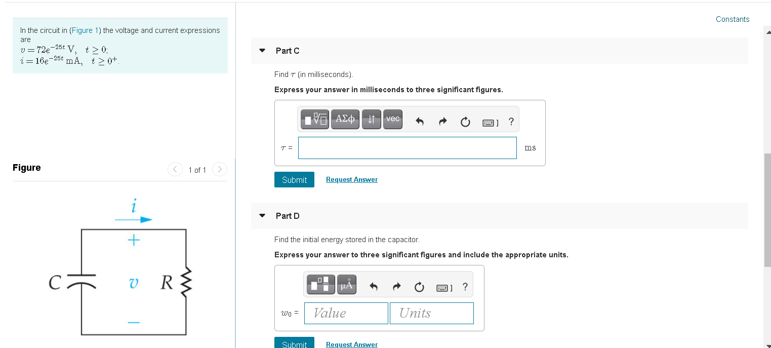 Solved Constants Part A In the circuit in (Figure 1) the | Chegg.com