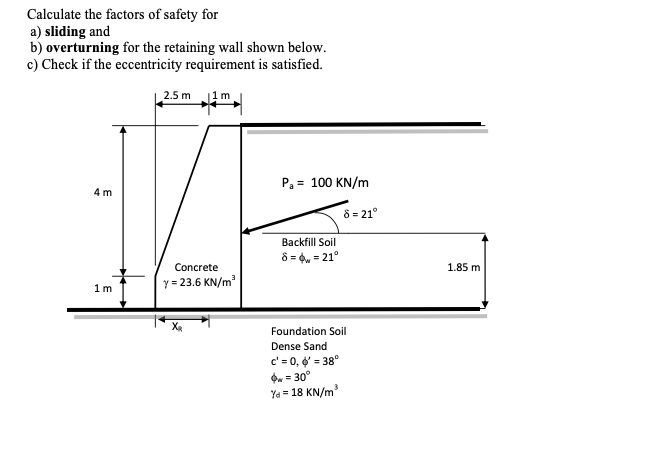 Solved Calculate the factors of safety for a) sliding and b) | Chegg.com