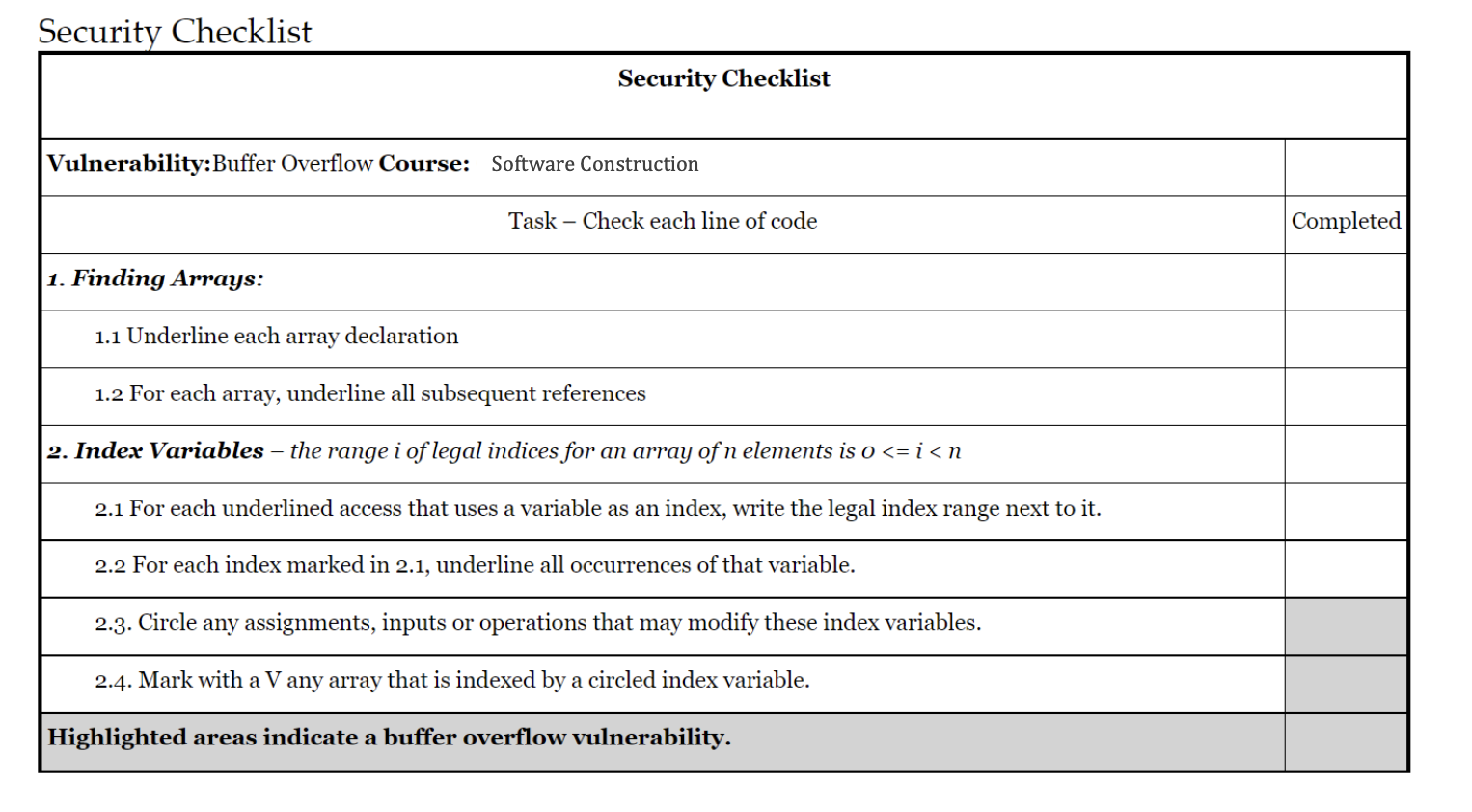 Solved Complete the security checklist(given below). For the | Chegg.com