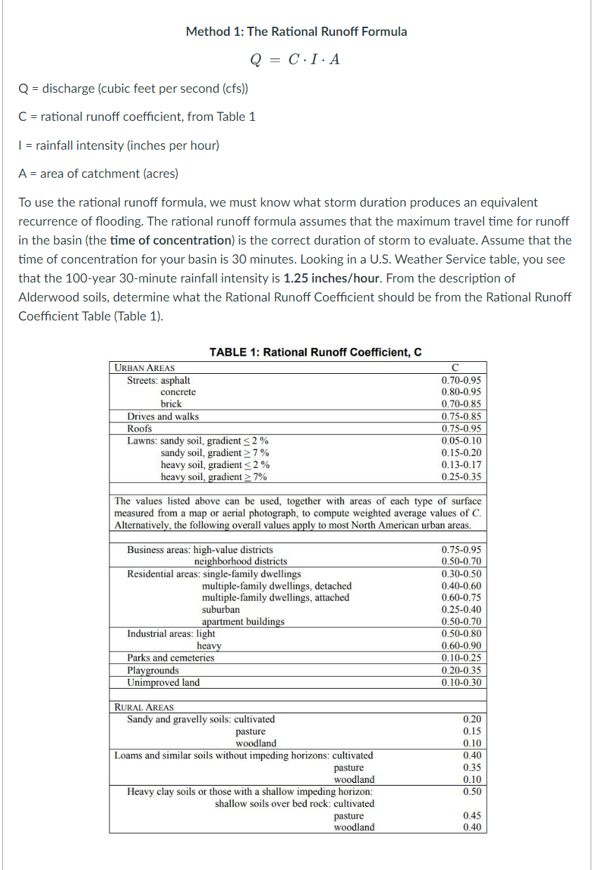 Solved 5. A. Using the Rational Runoff Formula, calculate | Chegg.com