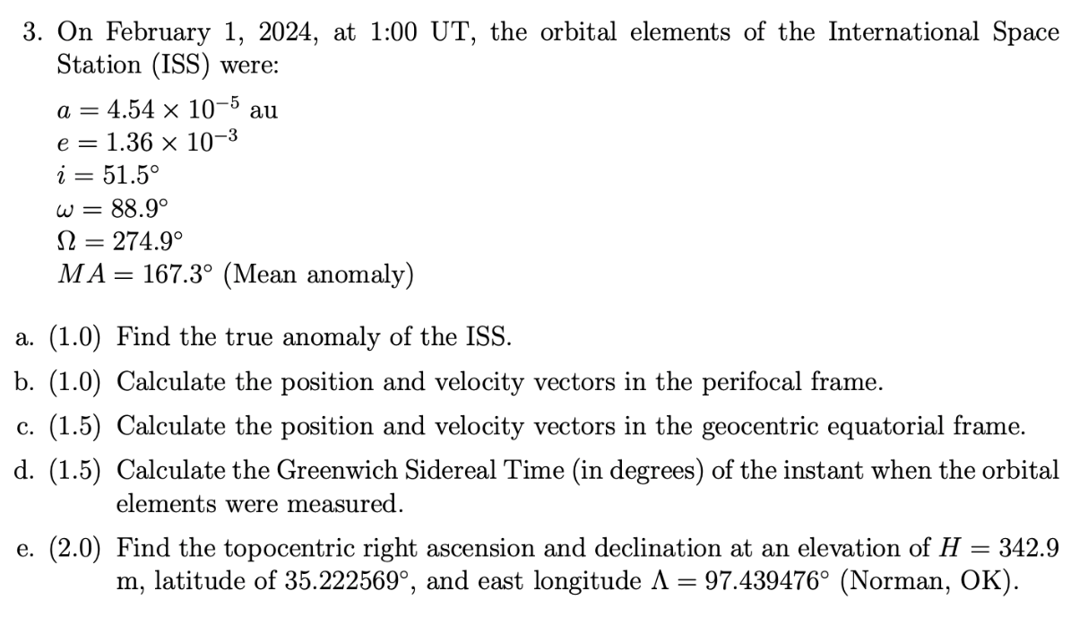 Solved On February 1, 2024, ﻿at 1:00 ﻿UT, ﻿the orbital | Chegg.com