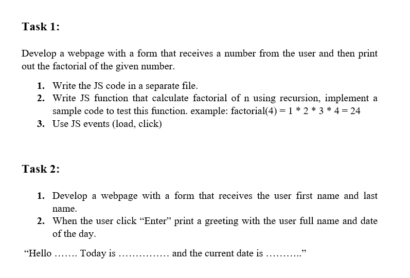 Solved Task 1: Develop a webpage with a form that receives a | Chegg.com