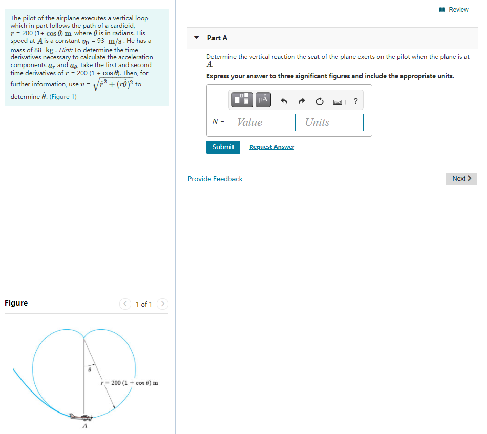 Solved A Review Part A The pilot of the airplane executes a | Chegg.com