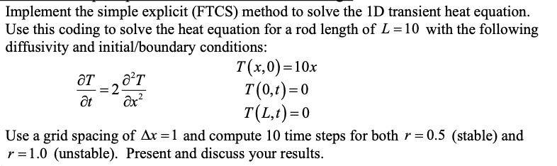 Implement the simple explicit (FTCS) method to solve | Chegg.com