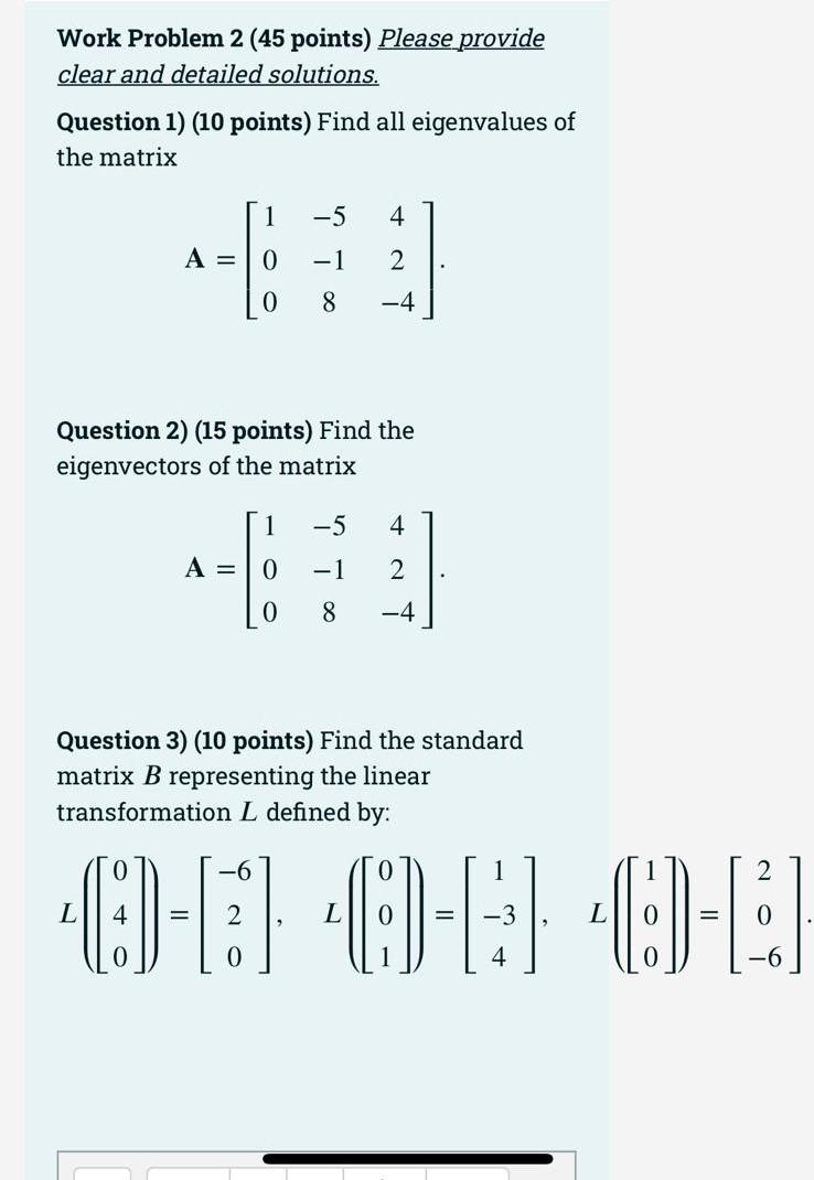 Solved Work Problem 2 (45 points) Please provide clear and | Chegg.com