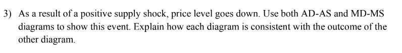 As a result of a positive supply shock, price level | Chegg.com