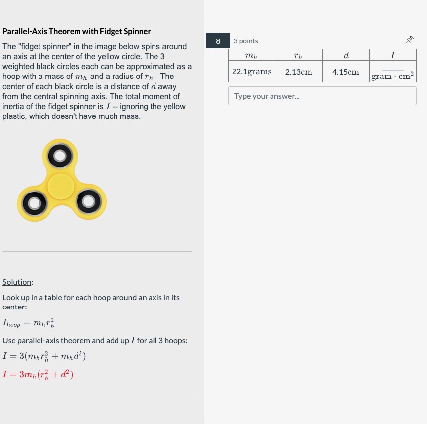Solved Parallel-Axis Theorem with Fidget Spinner The "fidget | Chegg.com