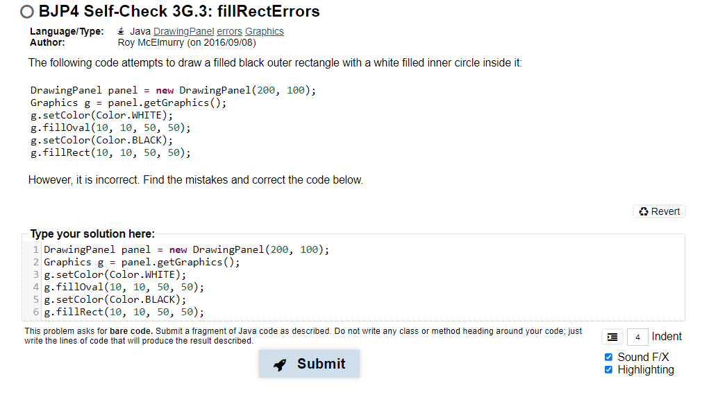 Solved O BJP4 Self-Check 3G.4: drawLineRectErrors | Chegg.com