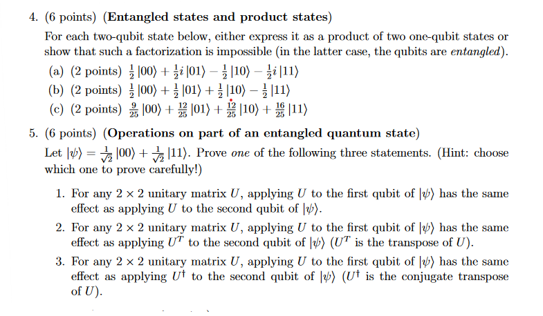 Solved 4. (6 points) (Entangled states and product states) | Chegg.com
