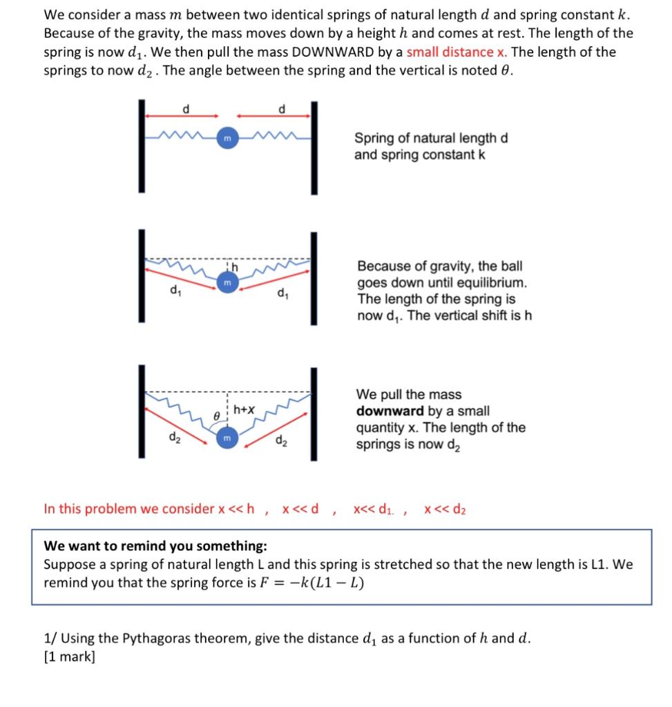 Solved We consider a mass m between two identical springs of | Chegg.com