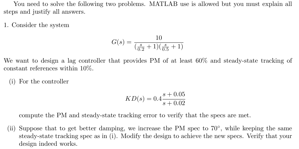 Solved You need to solve the following two problems. MATLAB | Chegg.com