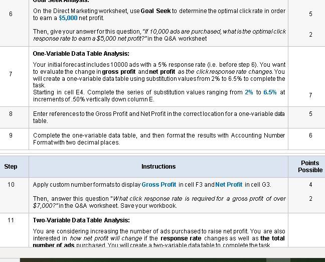 Step Instructions Points Possible 1 0 Start Excel. | Chegg.com