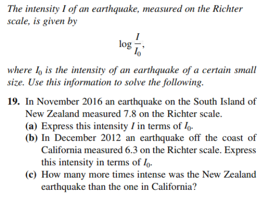 Solved The intensity I of an earthquake, measured on the | Chegg.com