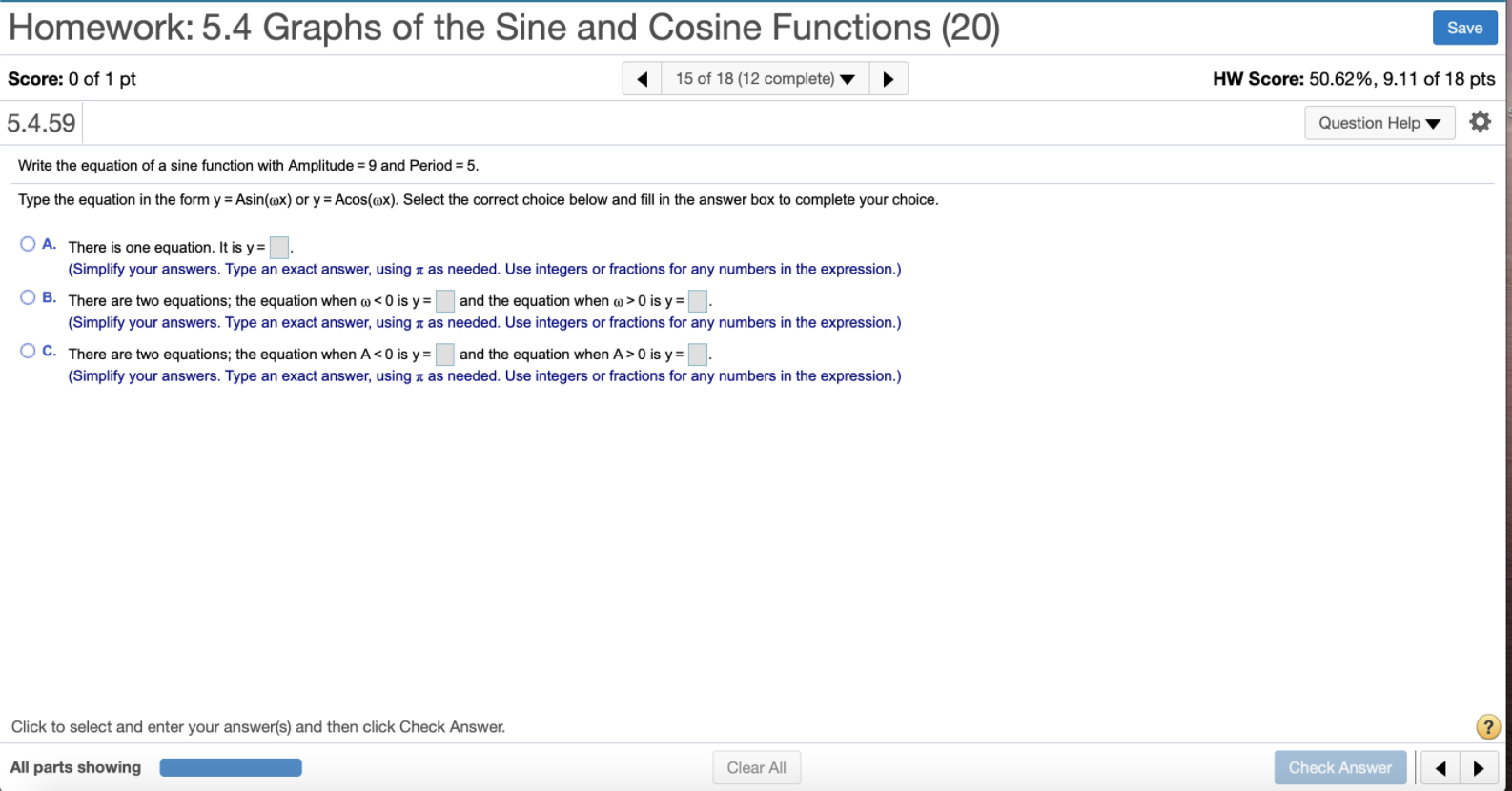 Solved Homework: 5.4 Graphs of the Sine and Cosine Functions | Chegg.com