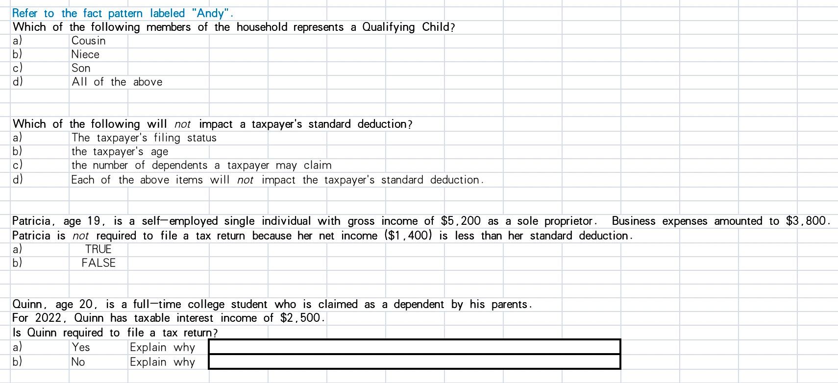 Solved Fact Pattern Andy maintains a household that includes | Chegg.com