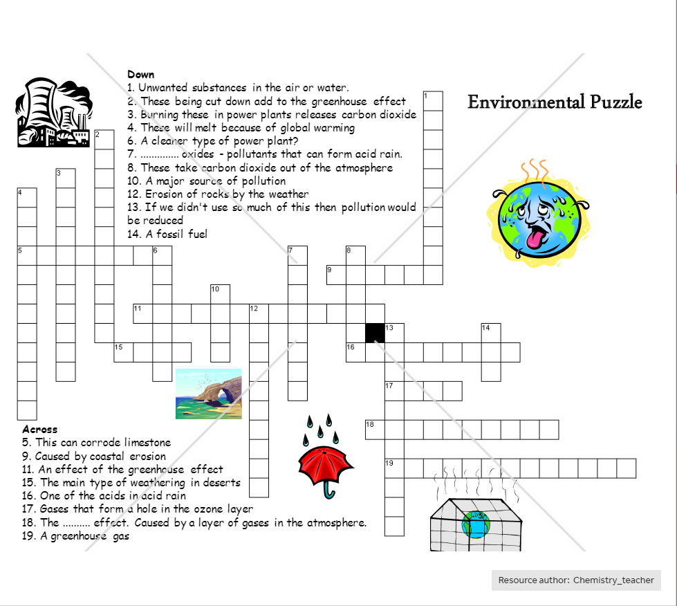 Solved Down . Unwanted substances in the air or water. 3 5 | Chegg.com