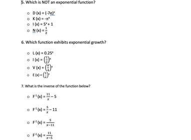 Solved 5. Which is NOT an exponential function? • D(x) = | Chegg.com