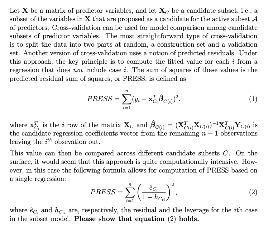 Solved Let X be a matrix of predictor variables, and let Xc | Chegg.com