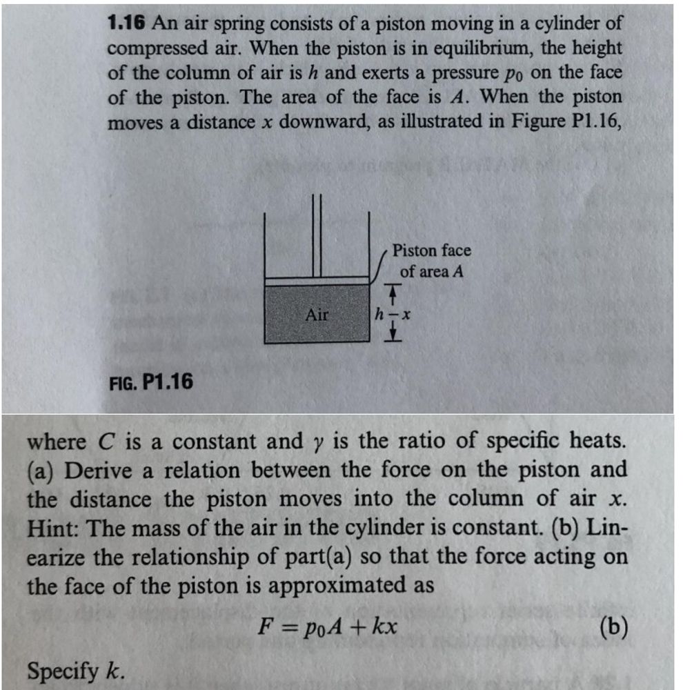 Solved 1.16 ﻿An air spring consists of a piston moving in a | Chegg.com