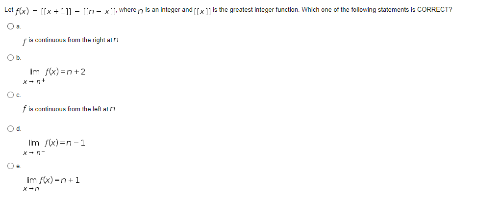Solved Let f(x) = [(x + 1]] – [[n - x]], where n is an | Chegg.com