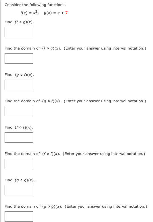 Solved Consider the following functions. f(x) = x2, 9(x) = x | Chegg.com