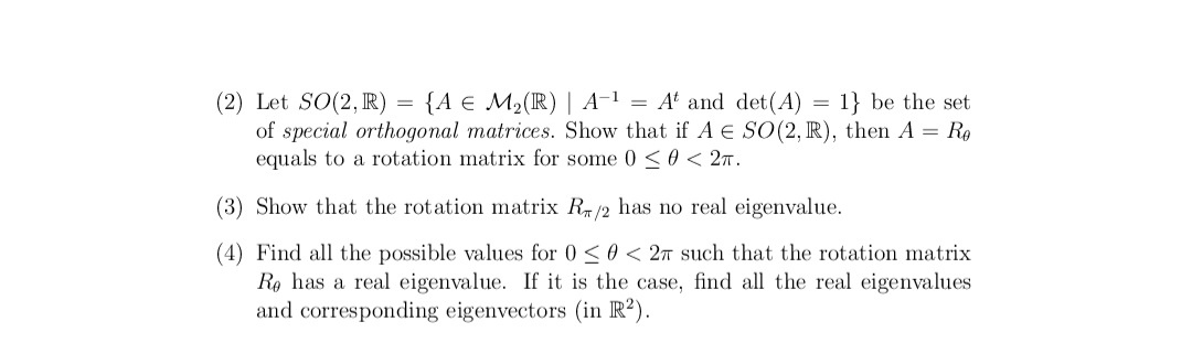 Solved Recall that a rotation matrix Rθ=(cosθsinθ−sinθcosθ) | Chegg.com