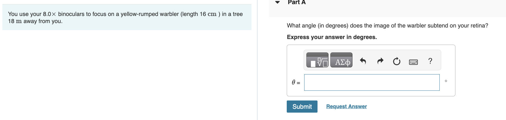 Solved You use your 8.0× binoculars to focus on a | Chegg.com