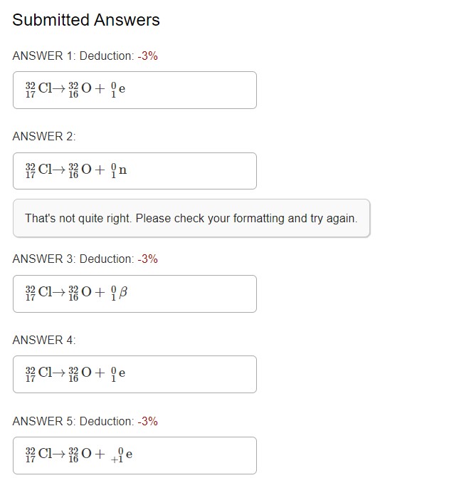 Solved Submitted Answers ANSWER 1: Deduction: −3% ANSWER 2: | Chegg.com
