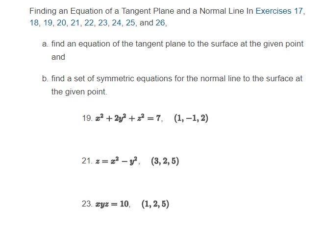 Solved Finding an Equation of a Tangent Plane and a Normal | Chegg.com